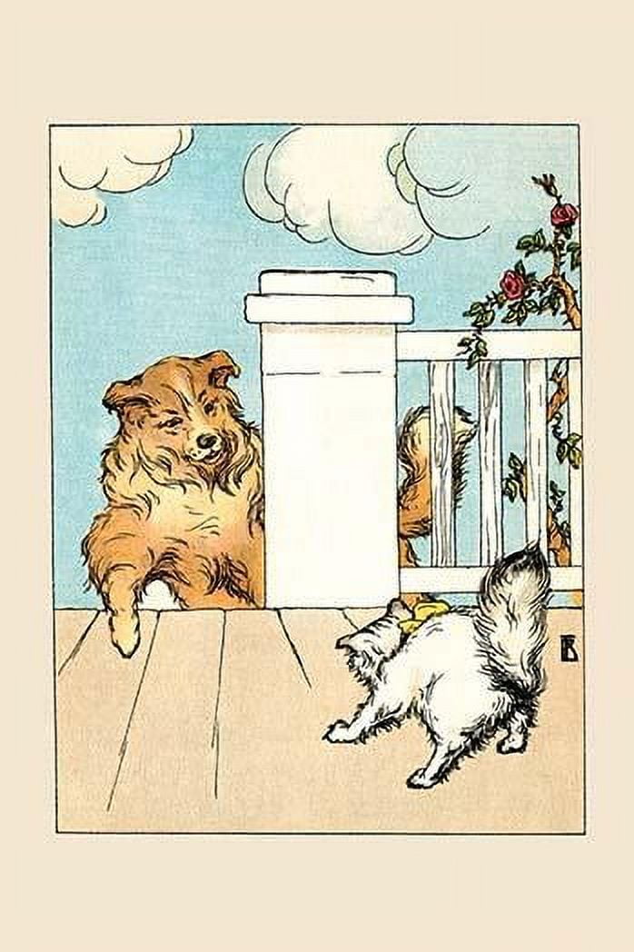 The Collie and the cat meet on the porch. An illustration from a series ...