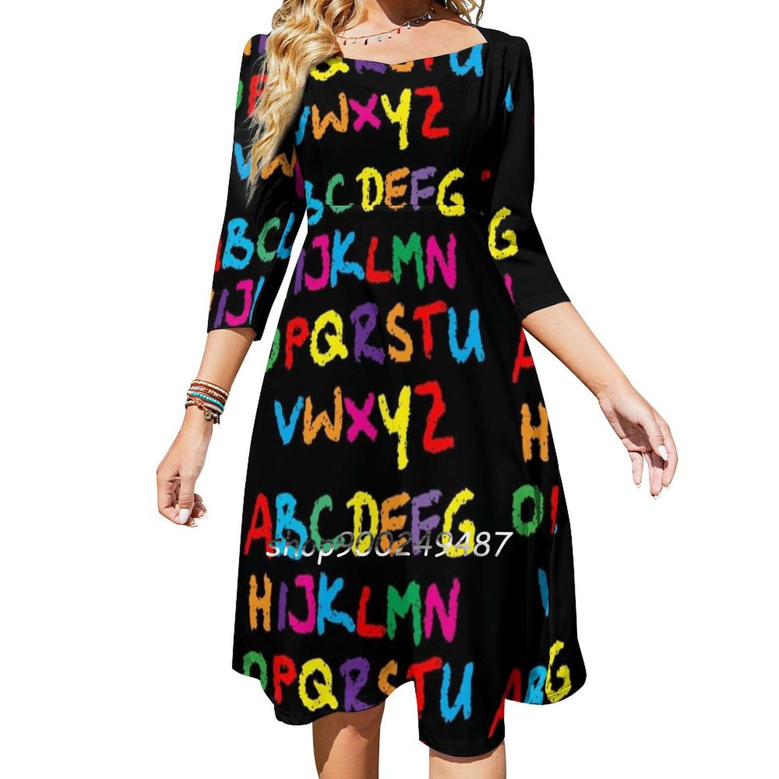 The Colorful Alphabet In Chalk Sweetheart Knot Flared Dress Fashion ...