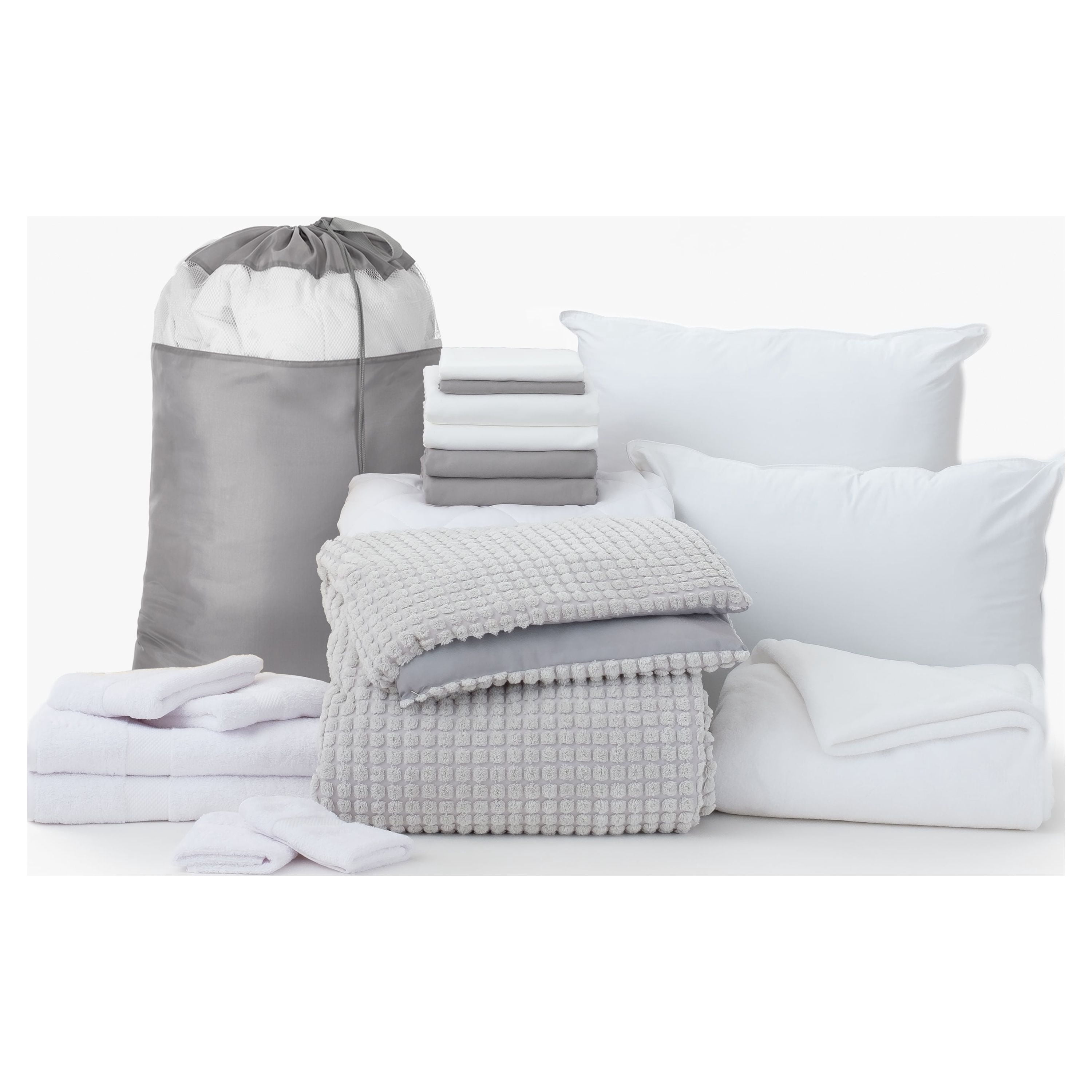 The Comfort Dorm Essentials Value Pack in Jackie Gray, 19-Piece College ...