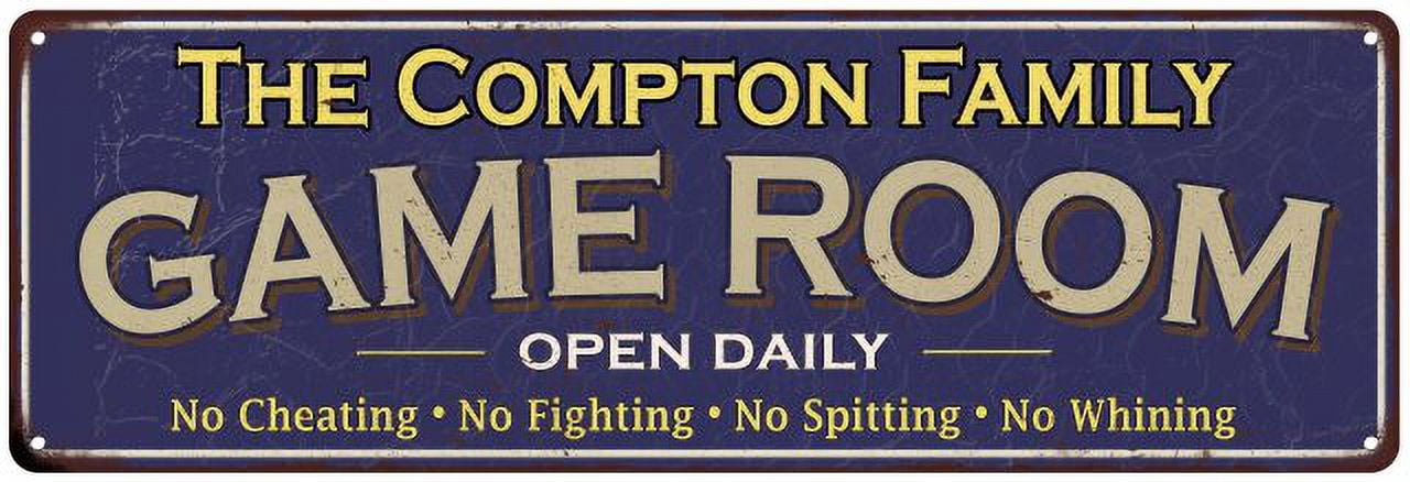 The Compton Family Blue Game Room Metal 8x24 Sign 108240037812 ...