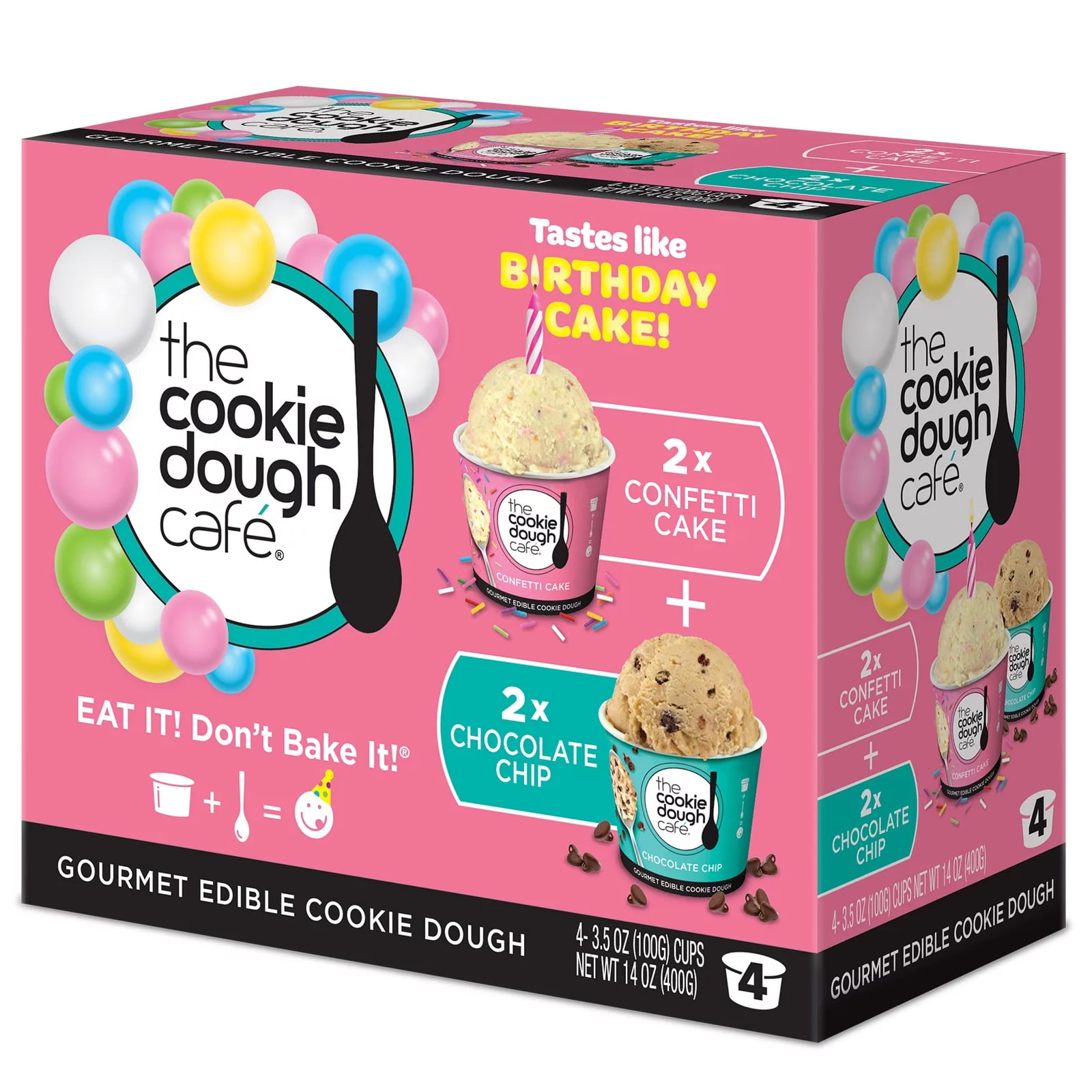 The Cookie Dough Cafe Choc Chip Confetti Edible Cookie Dough, 4-3.5 oz ...