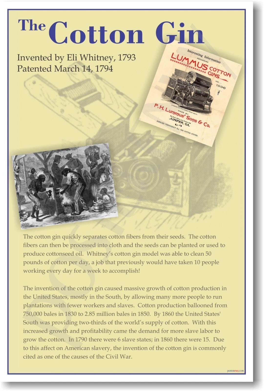 The Cotton Gin - New Us History Invention Classroom School Poster ...