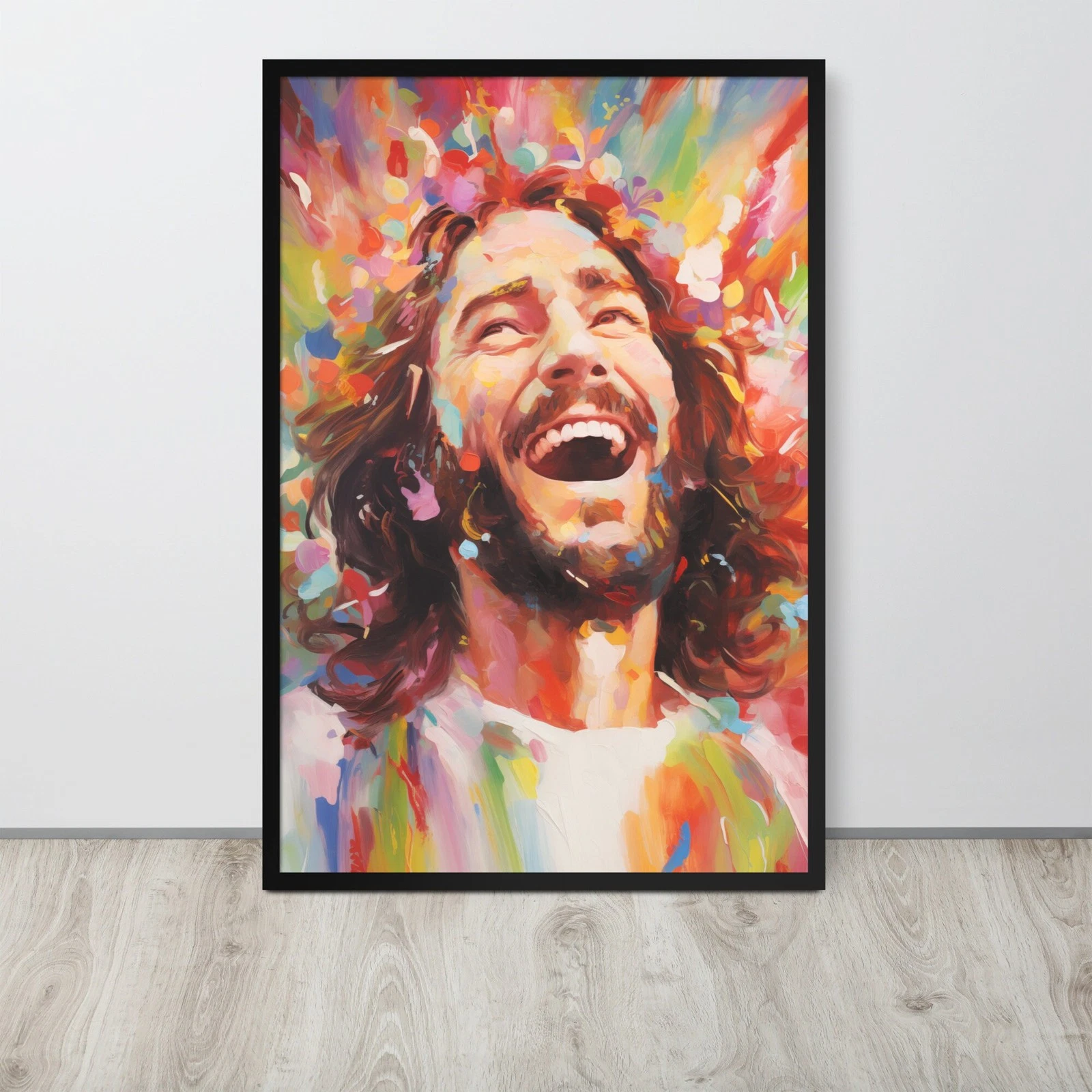 The Cozy Corner Happy Laughing Jesus Poster Poster, Boho Christian Art ...