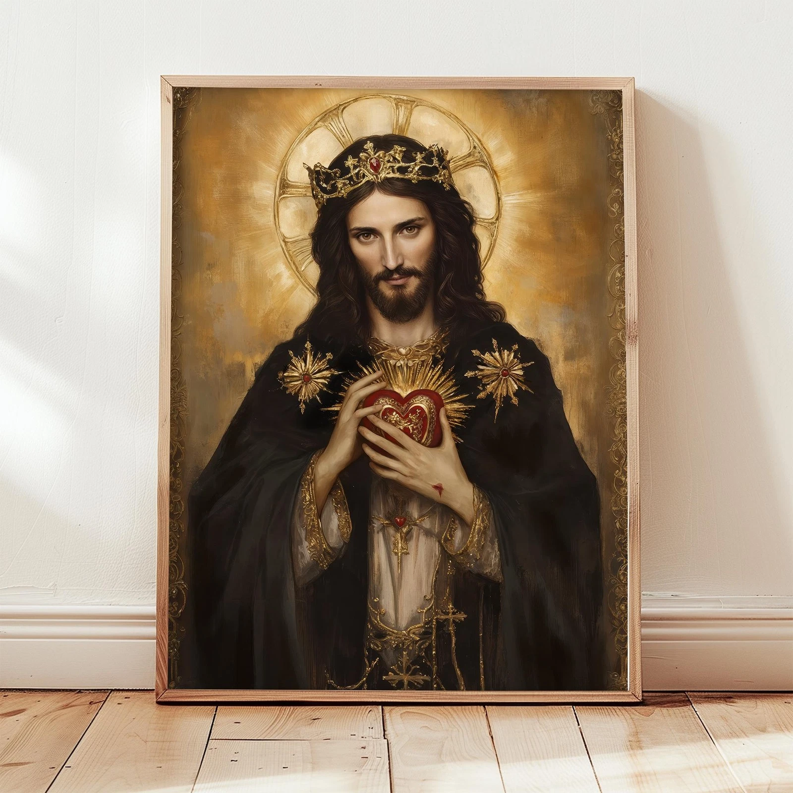 The Cozy Corner Sacred Heart Of Jesus Poster Wall Art, Gold & Red ...