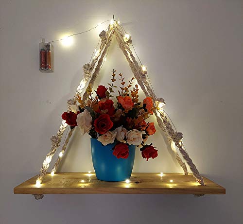 The Craftman Macrame Rose Work Wall Shelf with LED Light Floating Shelf ...