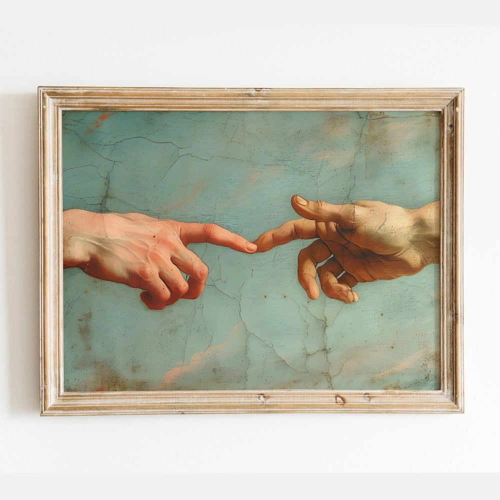 The Creation Of Adam Painting, Vintage Michelangelo Painting, Hands ...