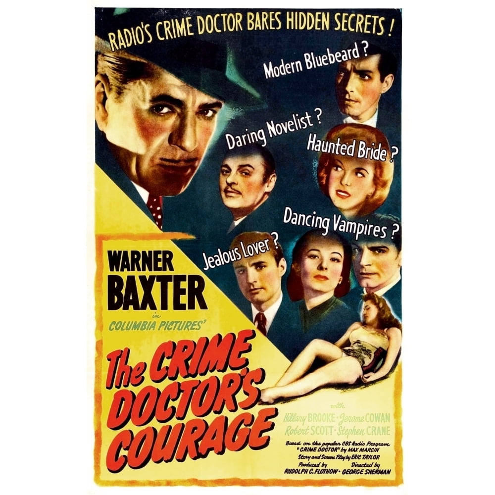 The Crime Doctor'S Courage Us Poster Top Left: Warner Baxter 1945 Movie ...