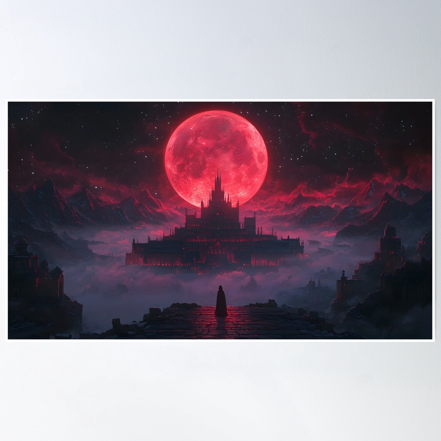 The Crimson Castle Under Blood Moon In Japanese Style Poster Wall Art ...