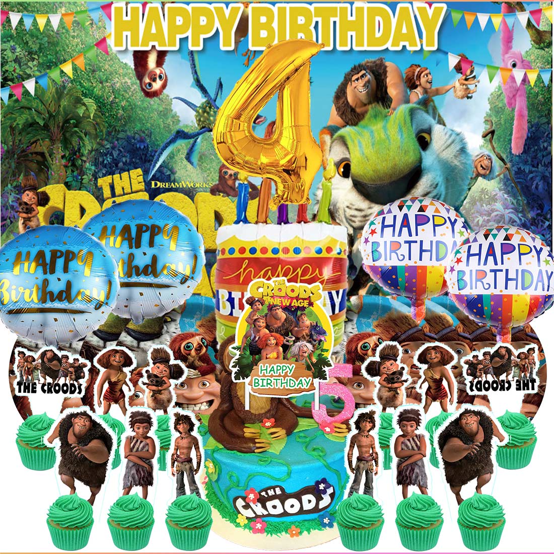The Croods 4th Tableware Balloons Cake Toppers Backdrop Banner Supplies ...