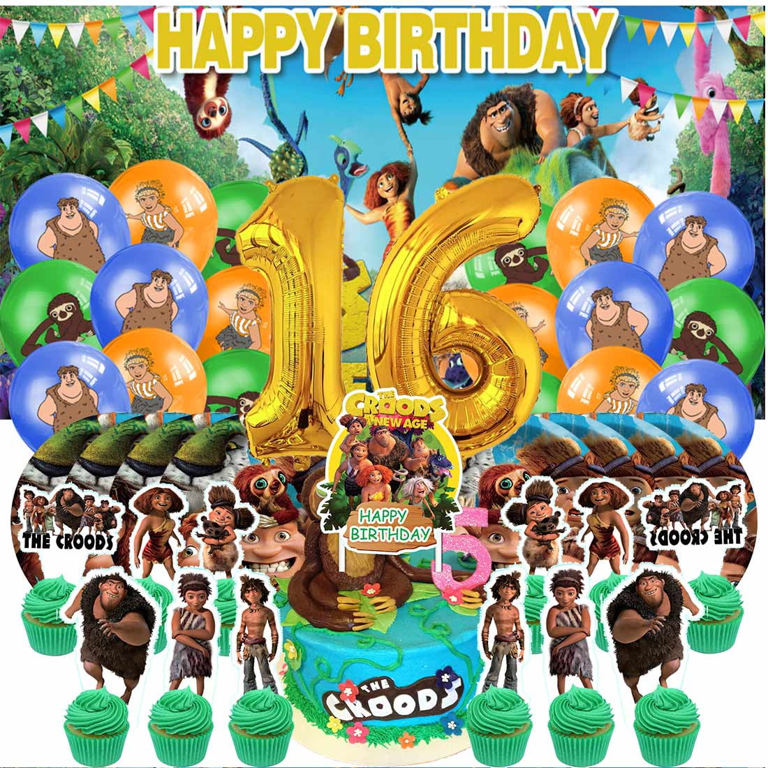 The Croods Balloons Party Supplies 16th Decor Tableware Birthday Cake Topper Decorations Banner ...