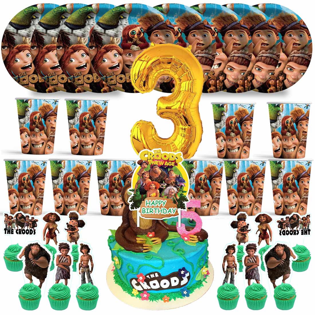The Croods Birthday 3rd Cups Party Supplies Plates Fans Decorations ...