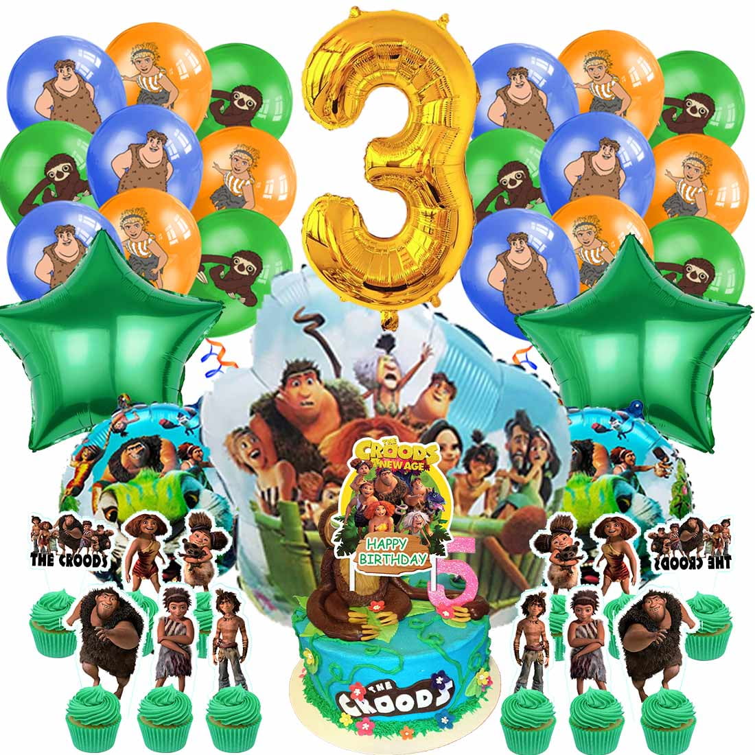 The Croods Party Supplies 3rd Decor Kit Balloons Birthday Cake Topper ...