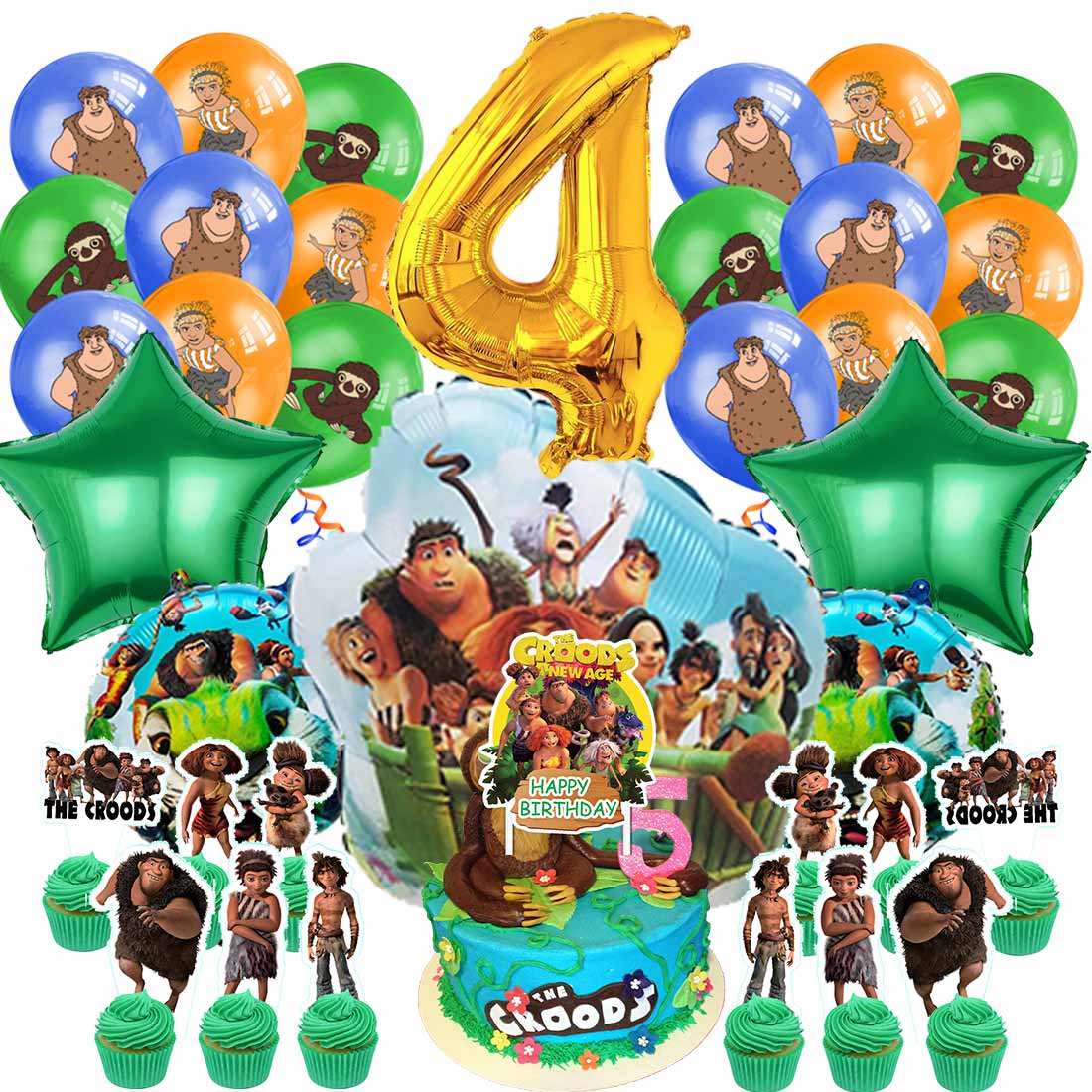 The Croods Party Supplies 4th Decor Kit Balloons Birthday Cake Topper ...