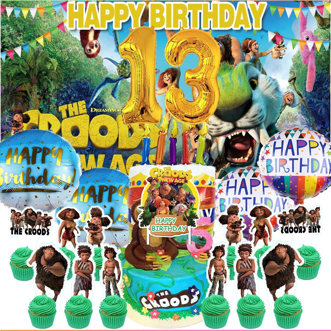 The Croods Party Supplies Decor 13th Kit Balloons Birthday Cake Topper ...