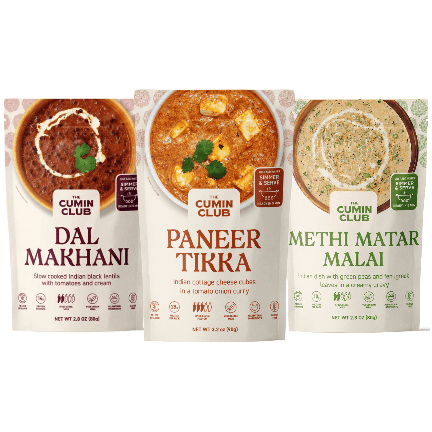 The Cumin Club Indian Instant Meal Kit - Paneer Tikka, Methi Matar ...