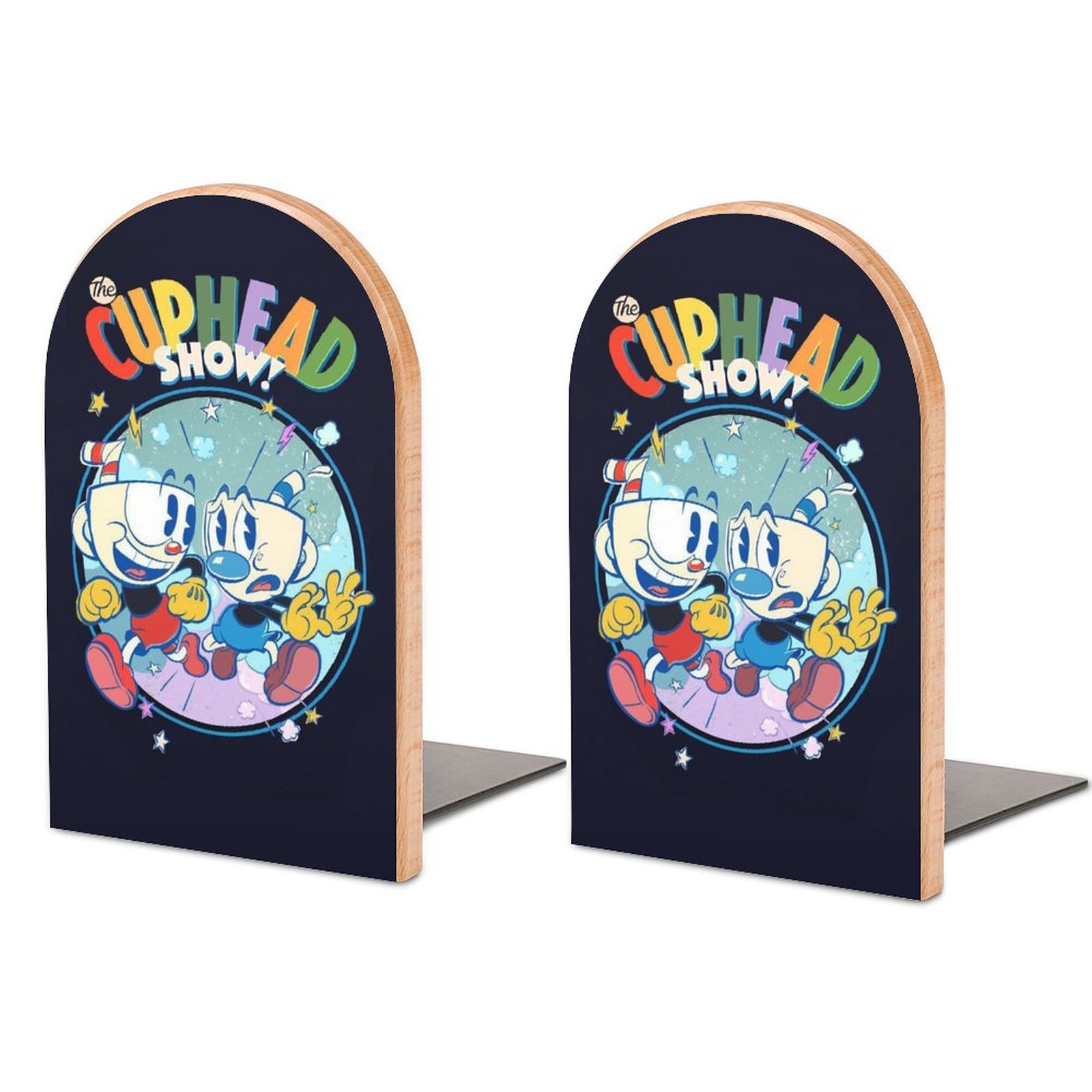 The Cuphead Show Bookends Wood Book Divider Decor Shelves Non-Skid Book ...