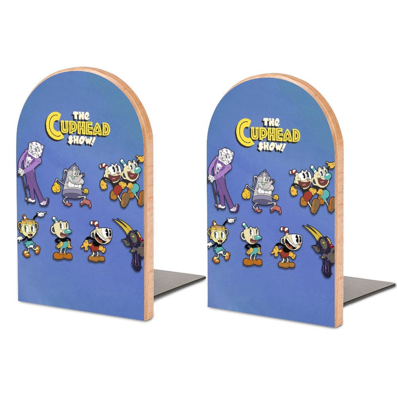 The Cuphead Show Bookends Wood Book Divider Decor Shelves Non-Skid Book ...