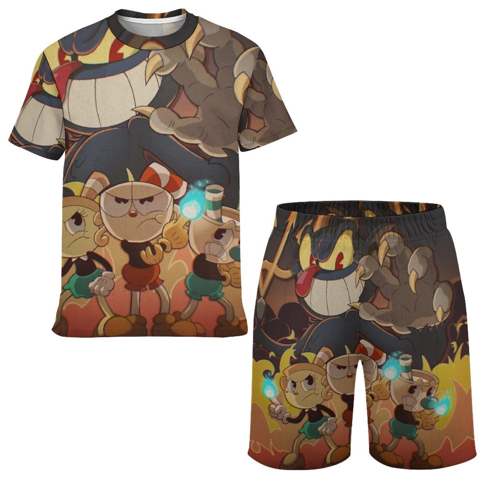 The Cuphead Show Boys Short Sleeve Mesh T-Shirt And Shorts Outfit Set ...