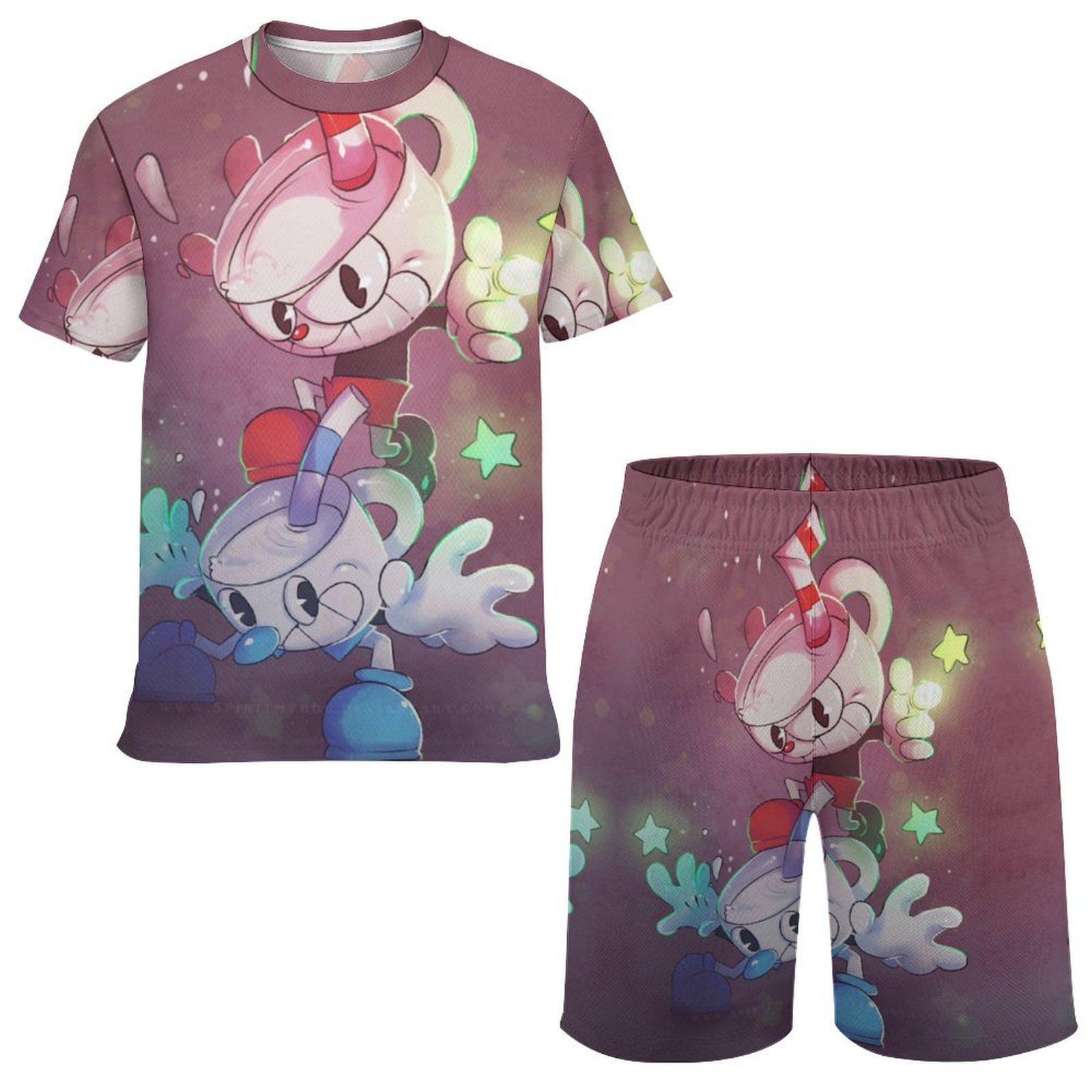 The Cuphead Show Boys Short Sleeve Mesh T-Shirt And Shorts Outfit Set ...