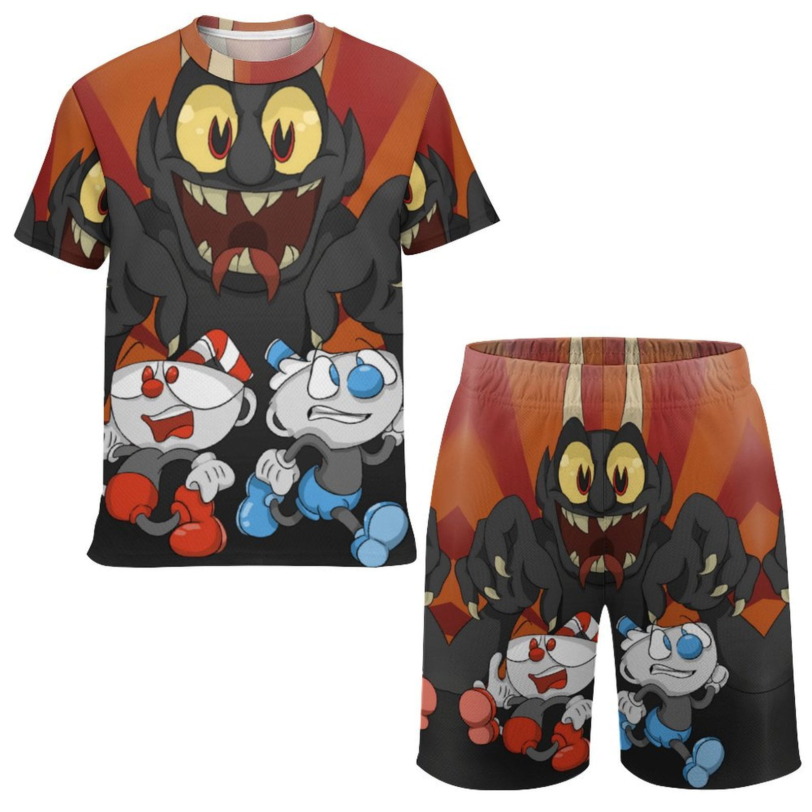 The Cuphead Show Boys Short Sleeve Mesh T-Shirt And Shorts Outfit Set ...