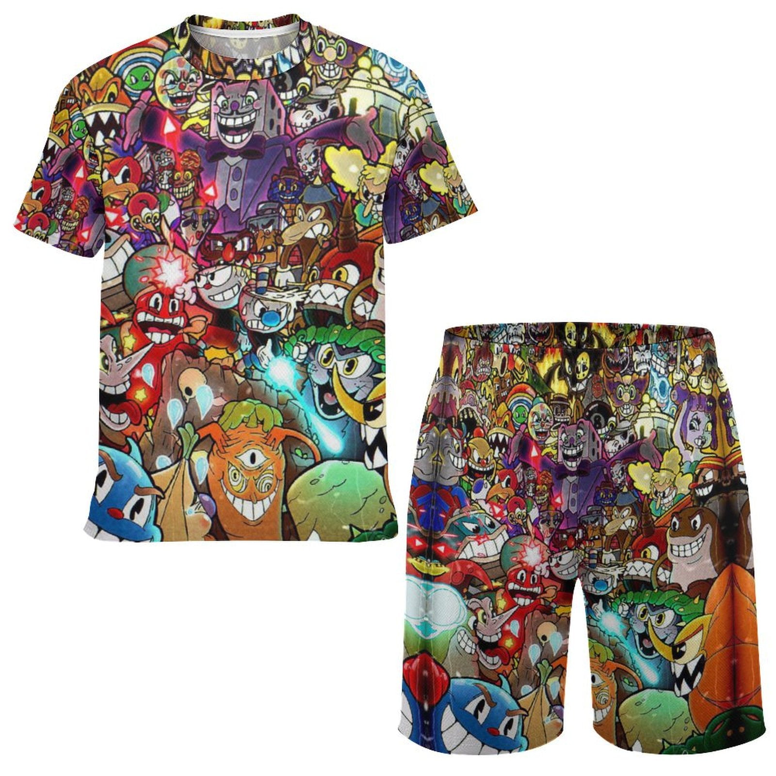 The Cuphead Show Boys Short Sleeve Mesh T-Shirt And Shorts Outfit Set ...