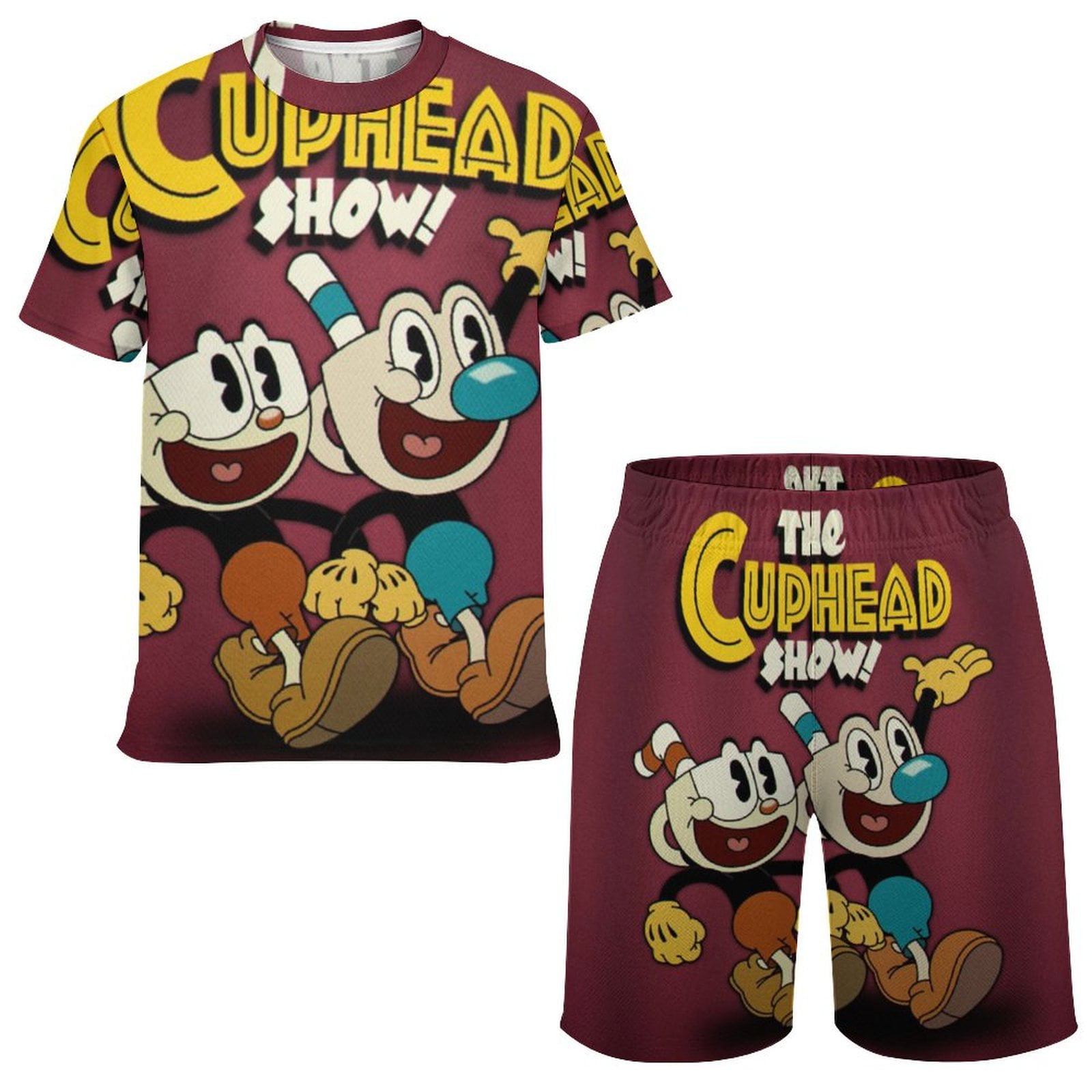 The Cuphead Show Boys Short Sleeve Mesh T-Shirt And Shorts Outfit Set ...