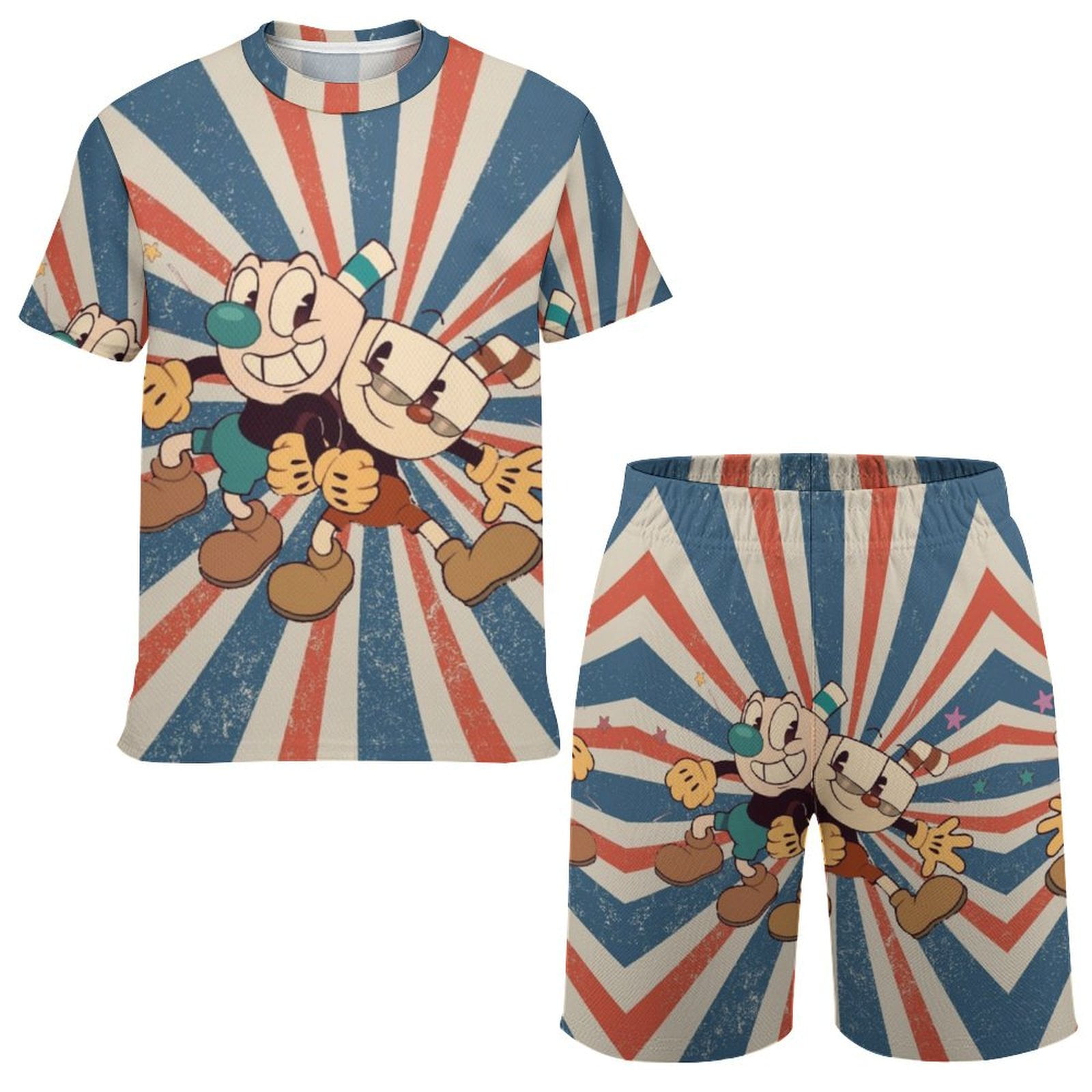 The Cuphead Show Boys Short Sleeve Mesh T-Shirt And Shorts Outfit Set ...