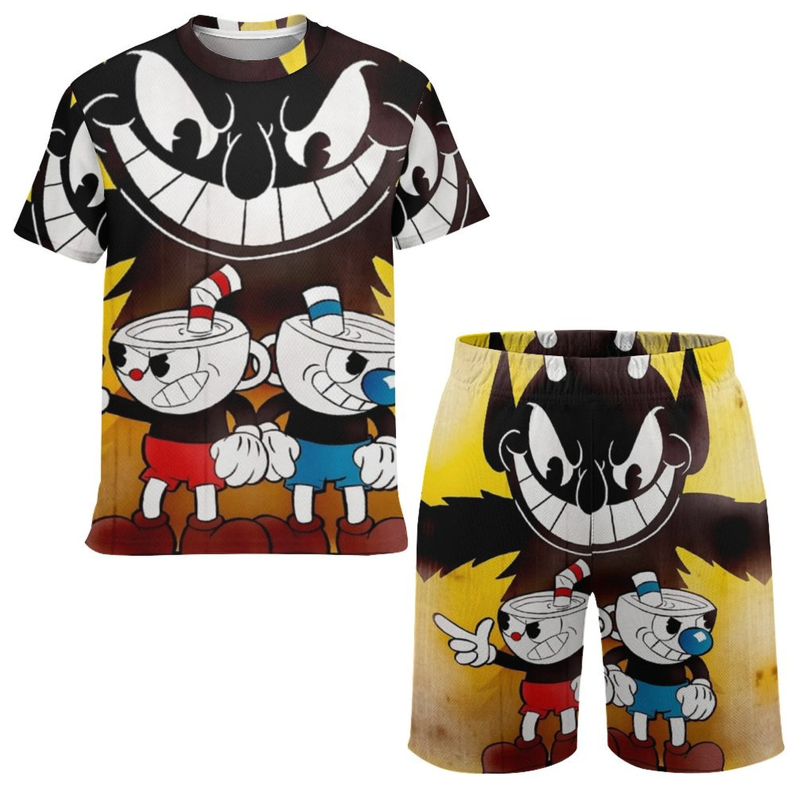 The Cuphead Show Boys Short Sleeve Mesh T-Shirt And Shorts Outfit Set ...