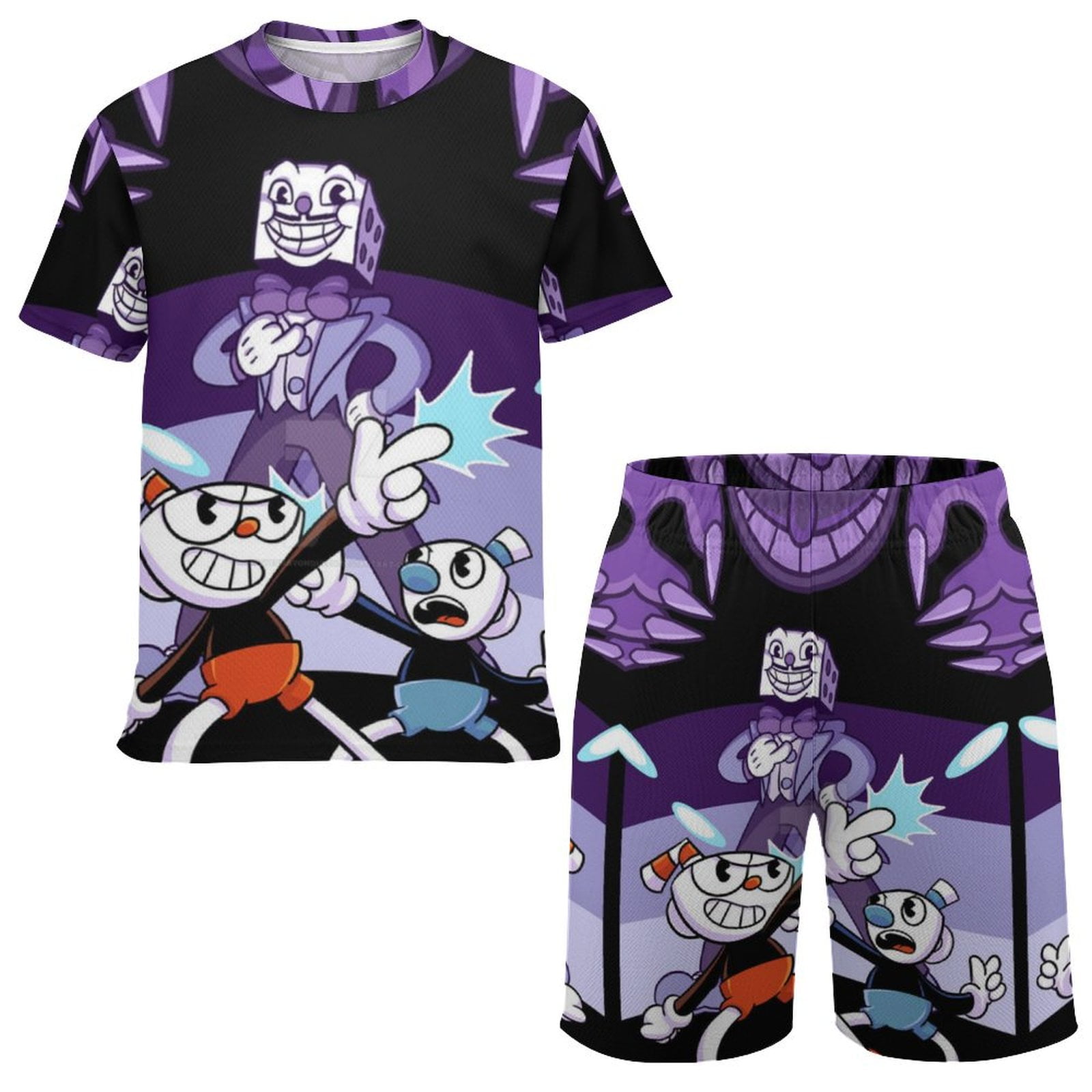 The Cuphead Show Boys Short Sleeve Mesh T-Shirt And Shorts Outfit Set ...