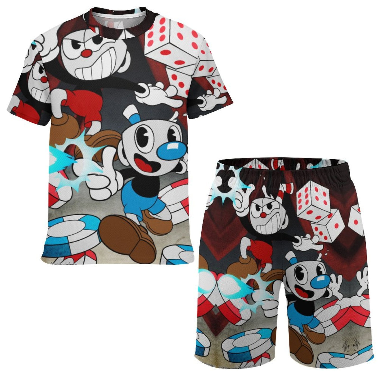 The Cuphead Show Boys Short Sleeve Mesh T-Shirt And Shorts Outfit Set ...
