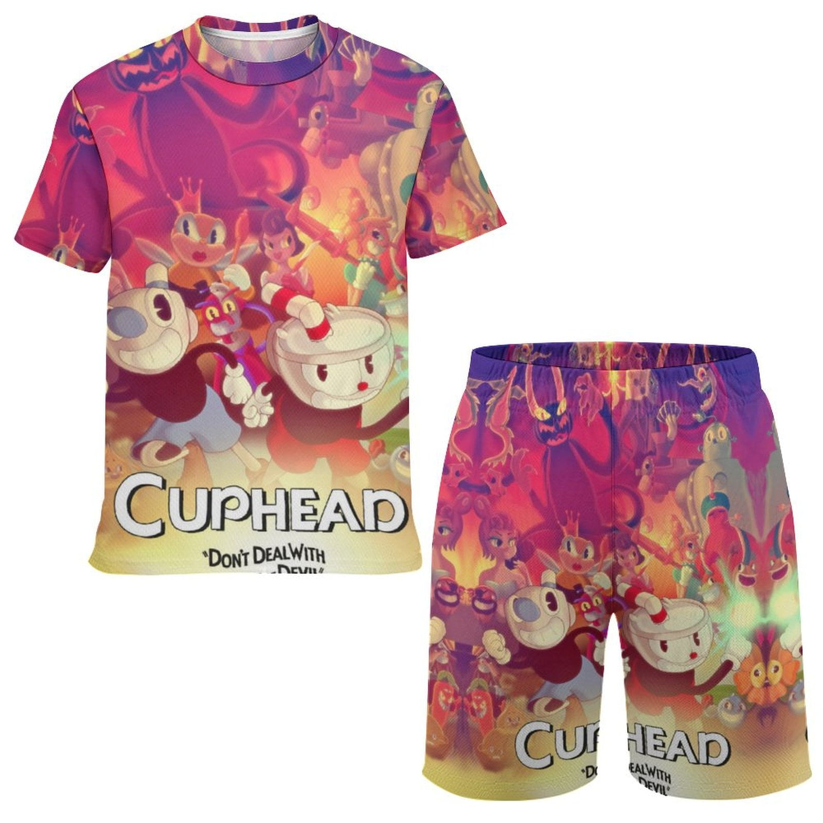 The Cuphead Show Boys Short Sleeve Mesh T-Shirt And Shorts Outfit Set ...