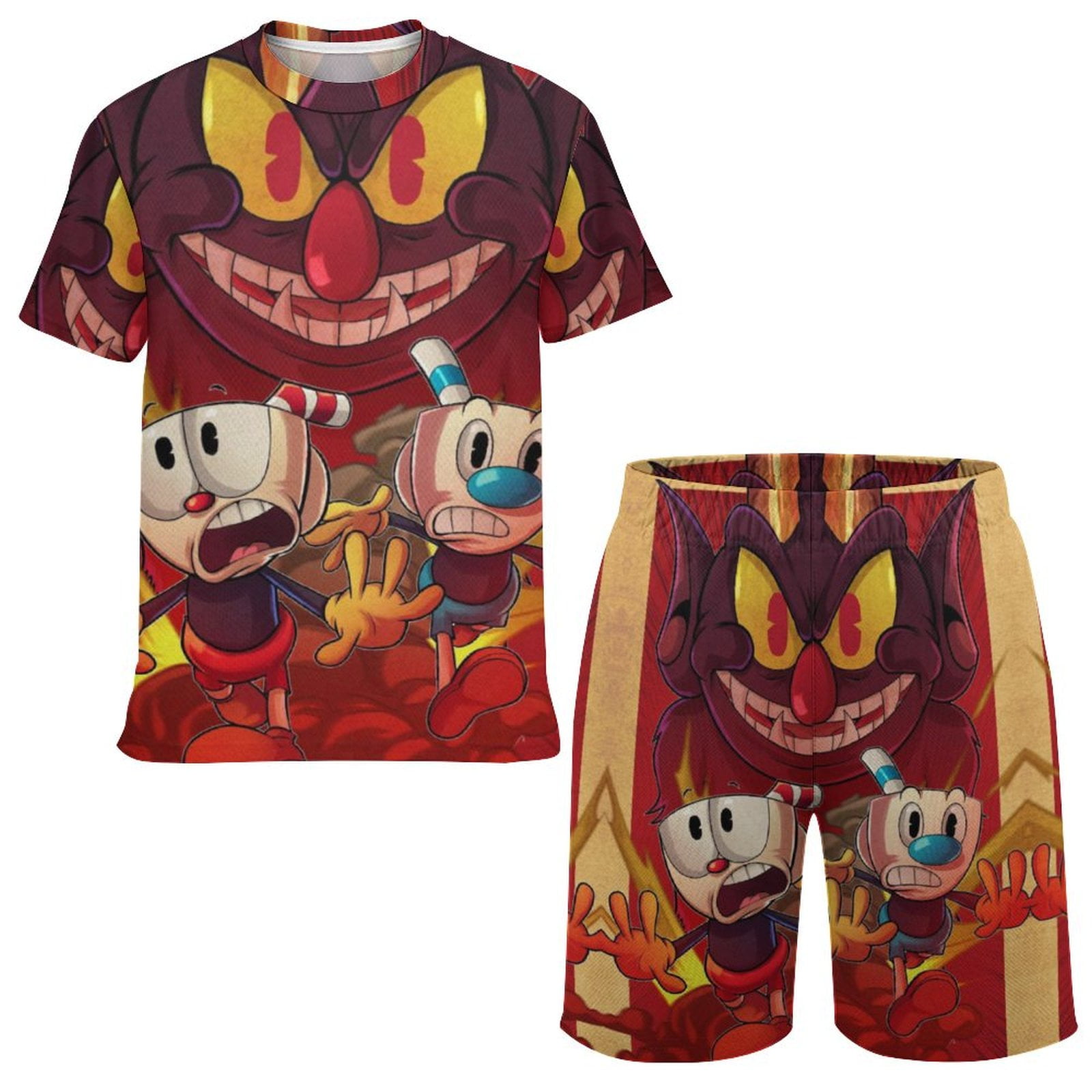 The Cuphead Show Boys Short Sleeve Mesh T-Shirt And Shorts Outfit Set ...