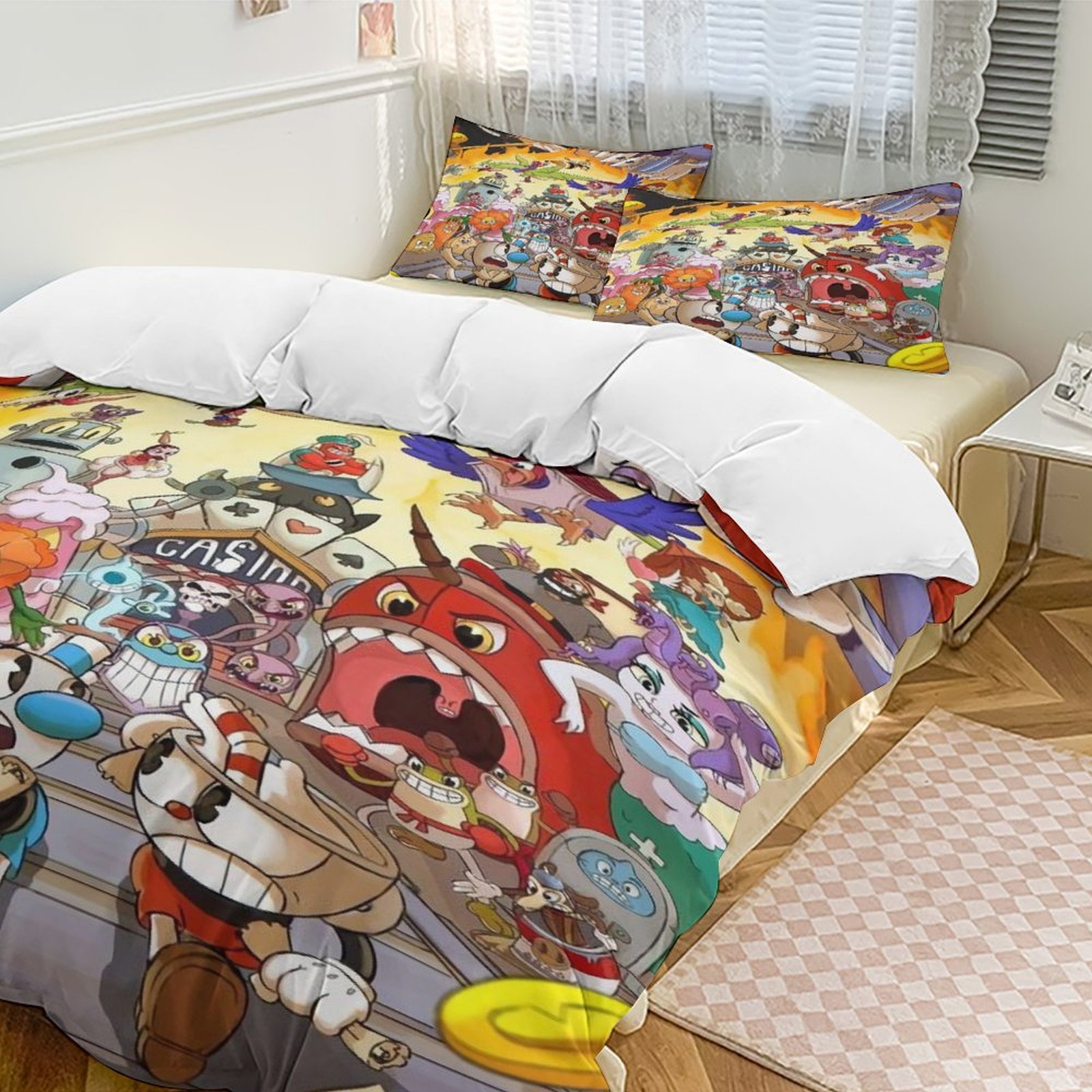The Cuphead Show Cartoon Home Bed 3-piece Set, Polyester Wash Student Dormitory Set - Walmart.com