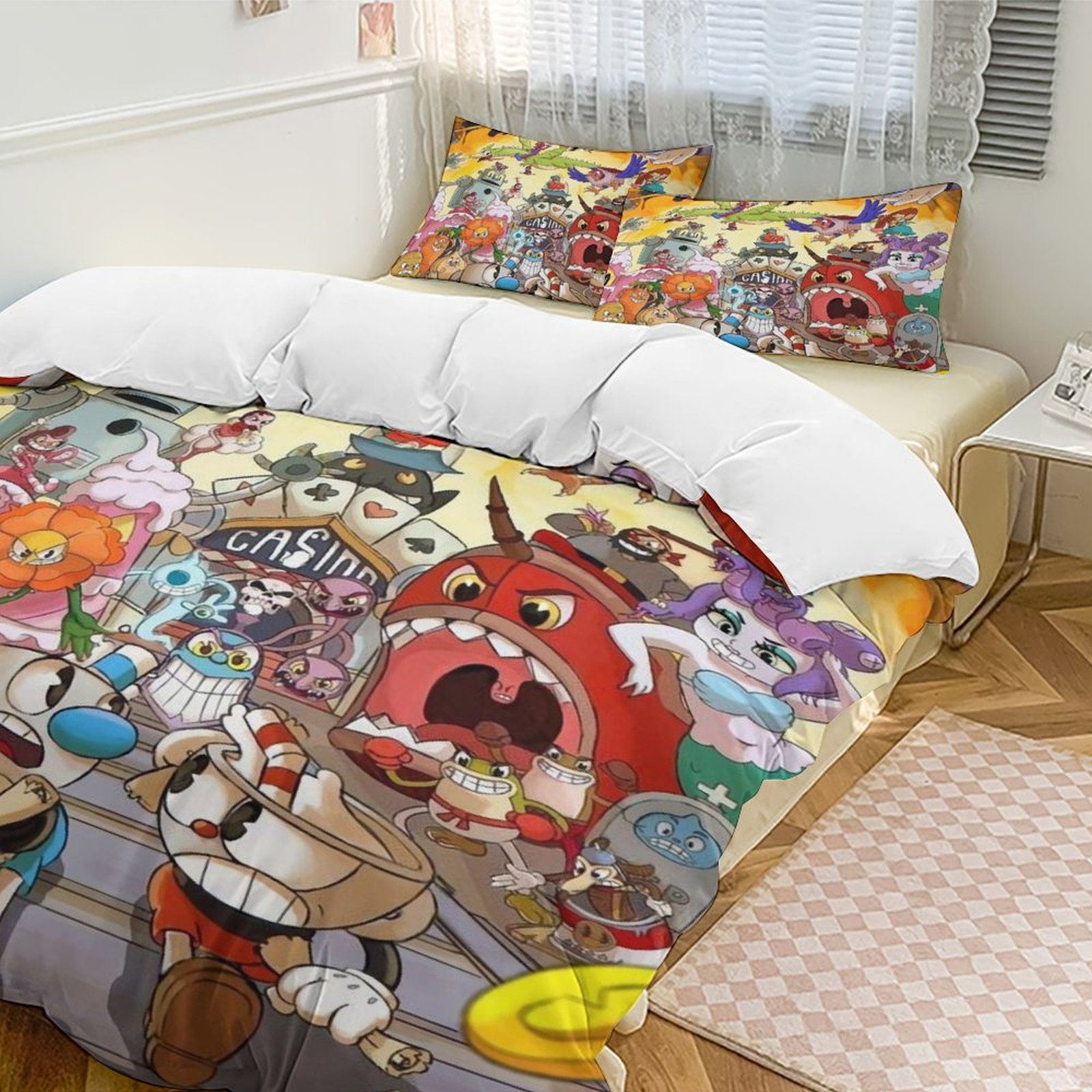 The Cuphead Show Cartoon Home Bed 3-piece Set, Polyester Wash Student Dormitory Set - Walmart.com