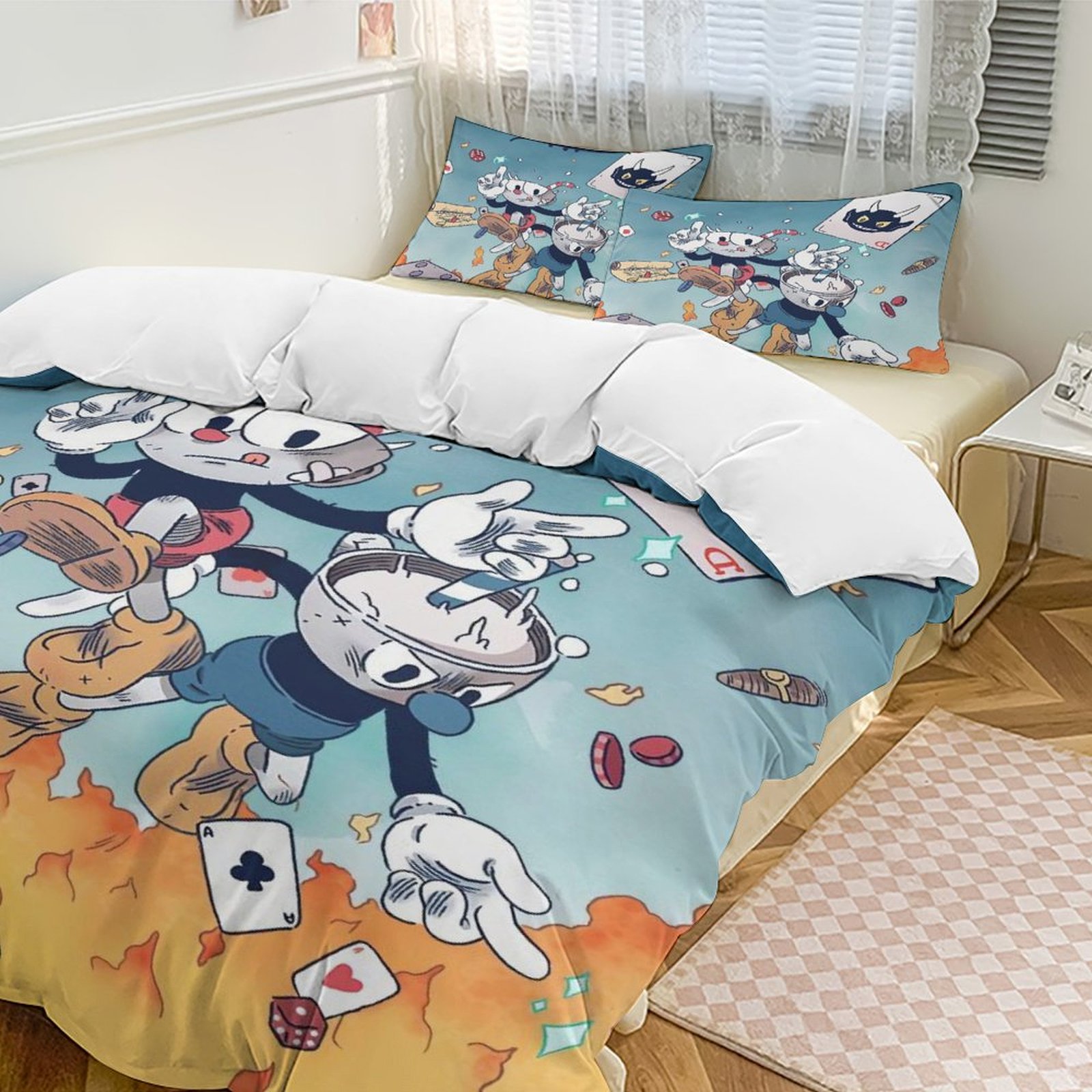 The Cuphead Show Cartoon Home Bed 3-piece Set, Polyester Wash Student Dormitory Set - Walmart.com