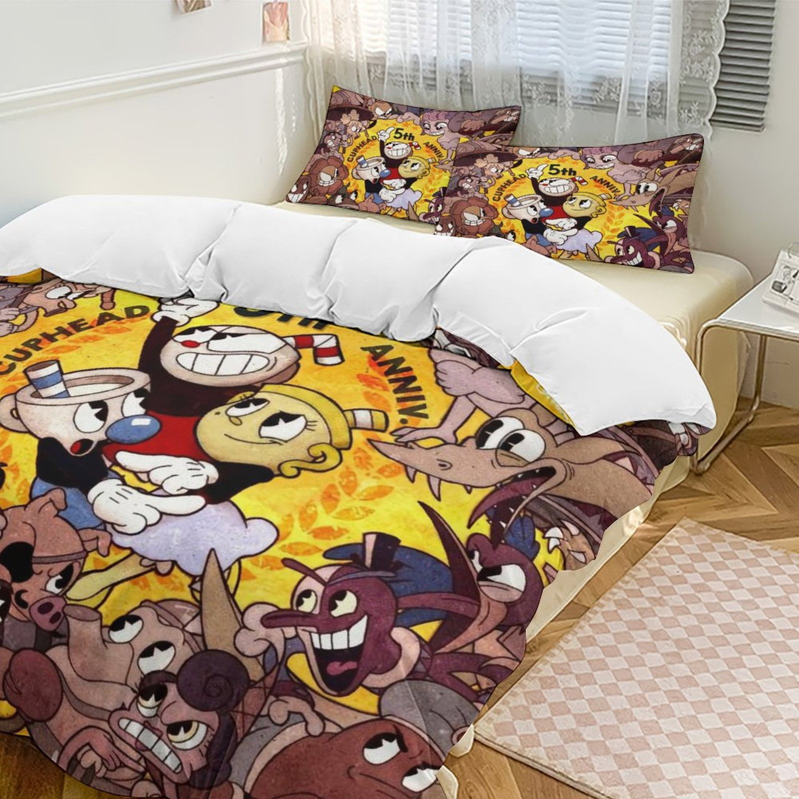 The Cuphead Show Cartoon Home Bed 3-piece Set, Polyester Wash Student Dormitory Set - Walmart.com
