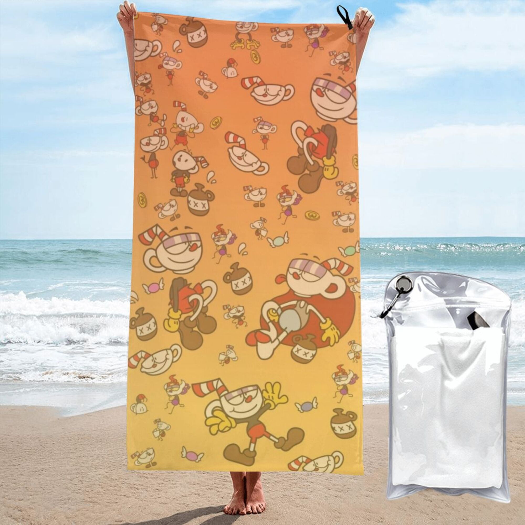 The Cuphead Show Cartoon quick drying bath towel Microfiber swimming ...