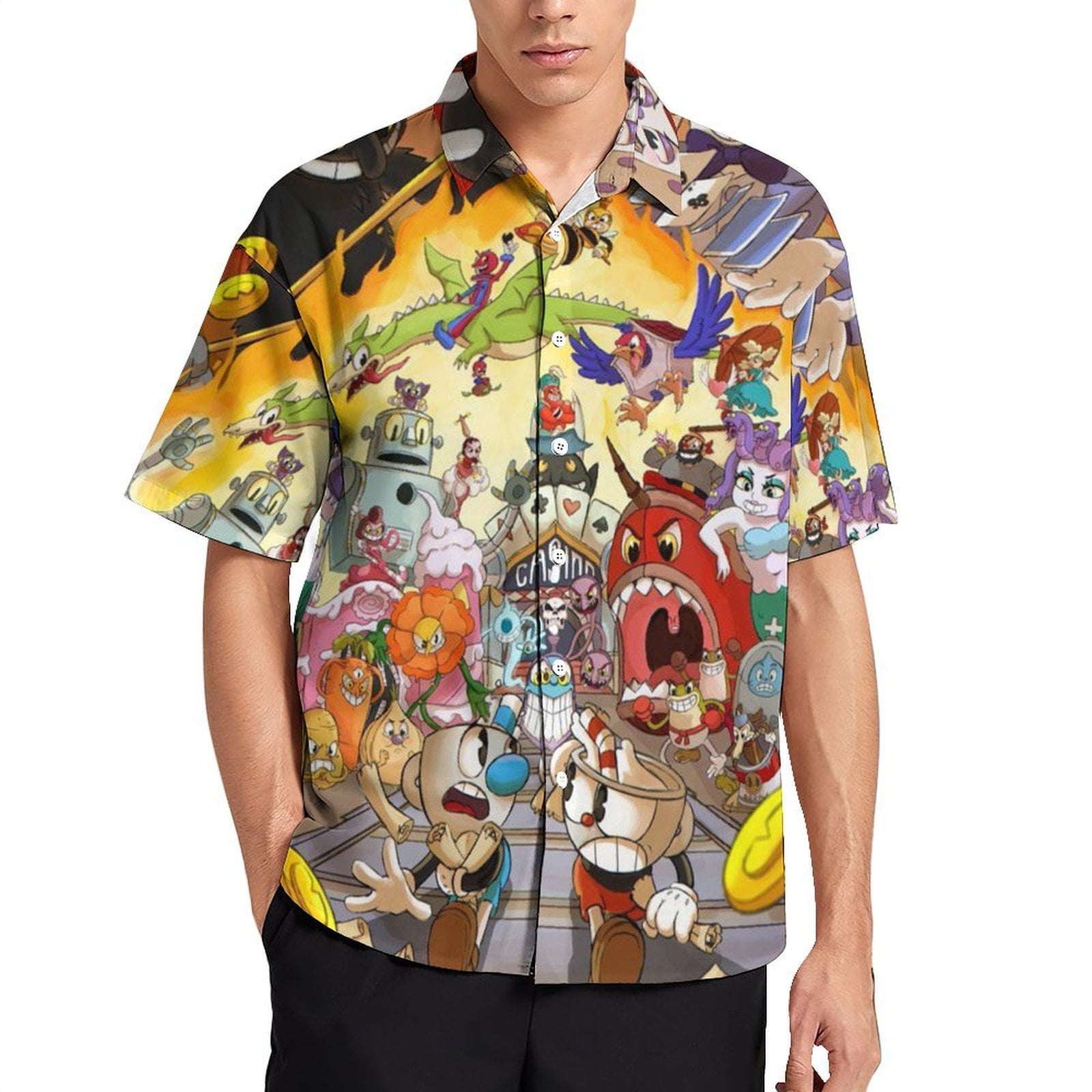 The Cuphead Show Mens Hawaiian Shirt Short Sleeve Button Down Shirts ...