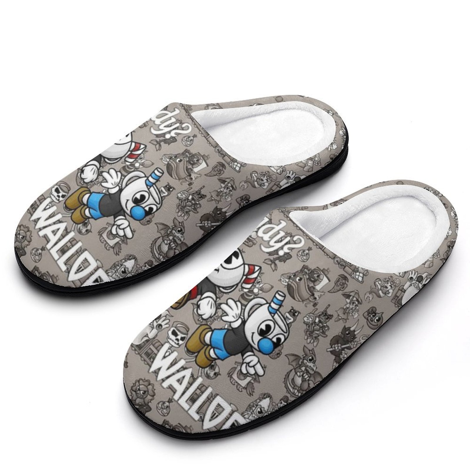The Cuphead Show Slippers for Mens, Soft Plush Anti-slip Fluffy Fuzzy ...