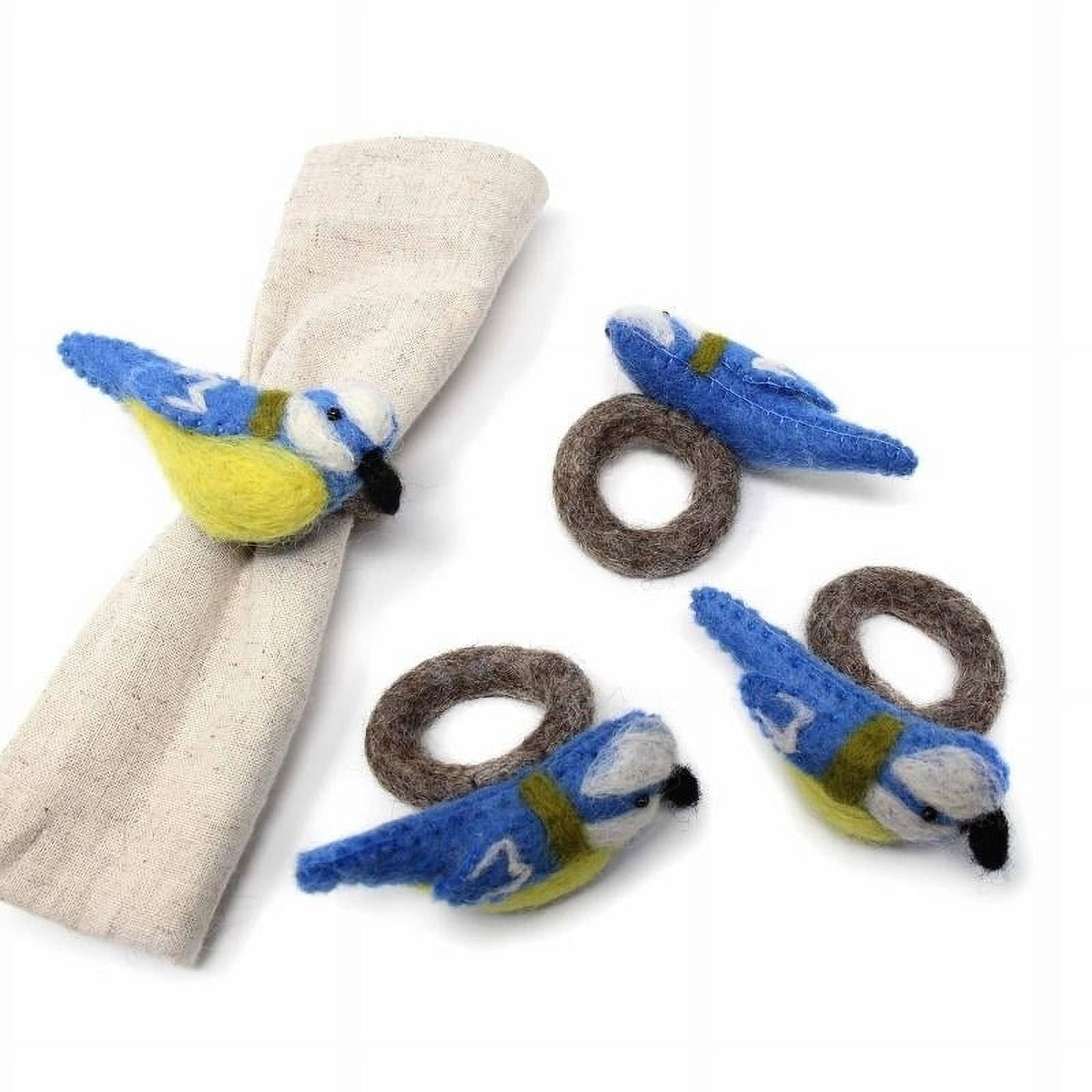 The Curated Nomad Thrift Felt Bird Napkin Ring (Set of 4) Blue ...