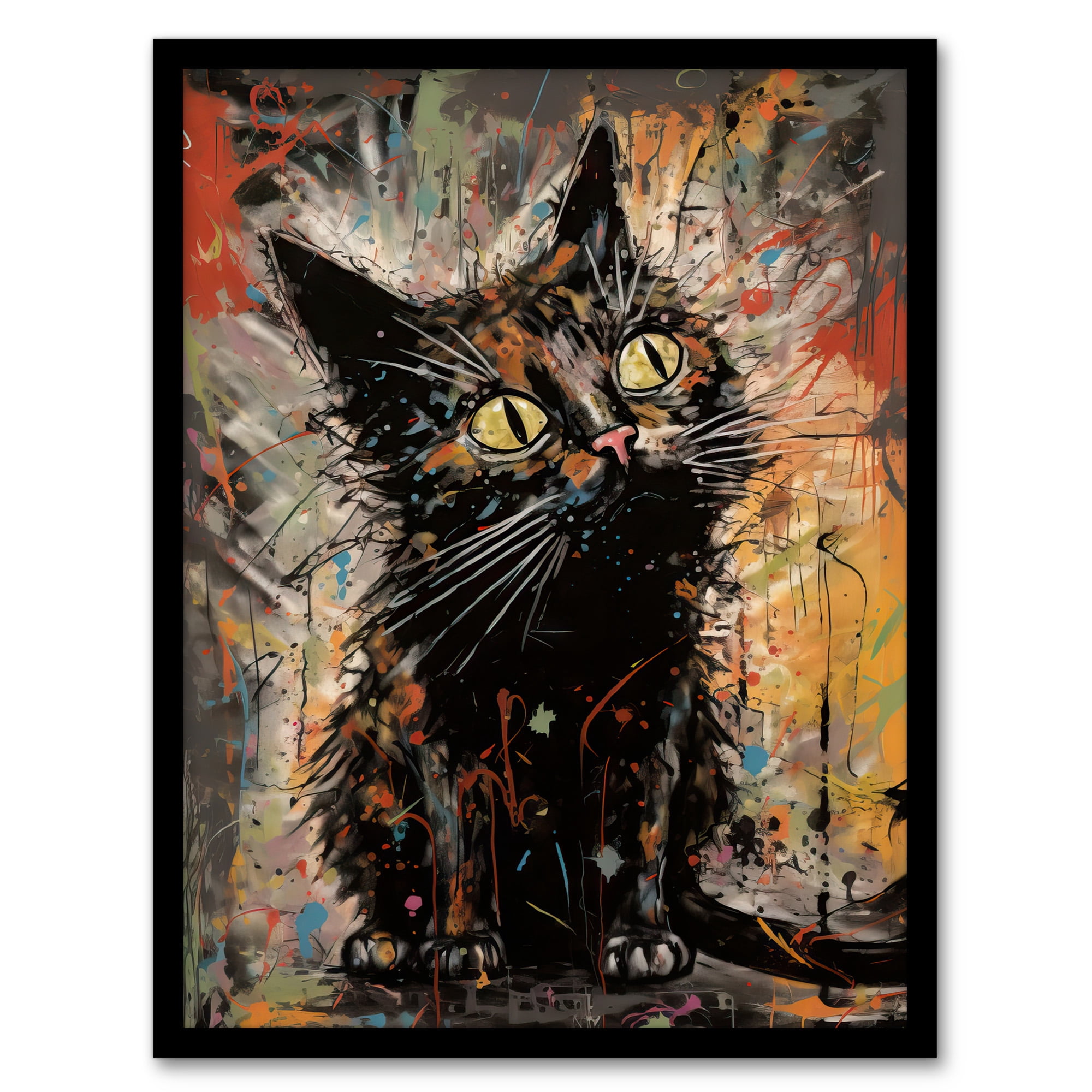 The Curious Black Cat Painting By Tom Jones Art Print Framed Poster ...