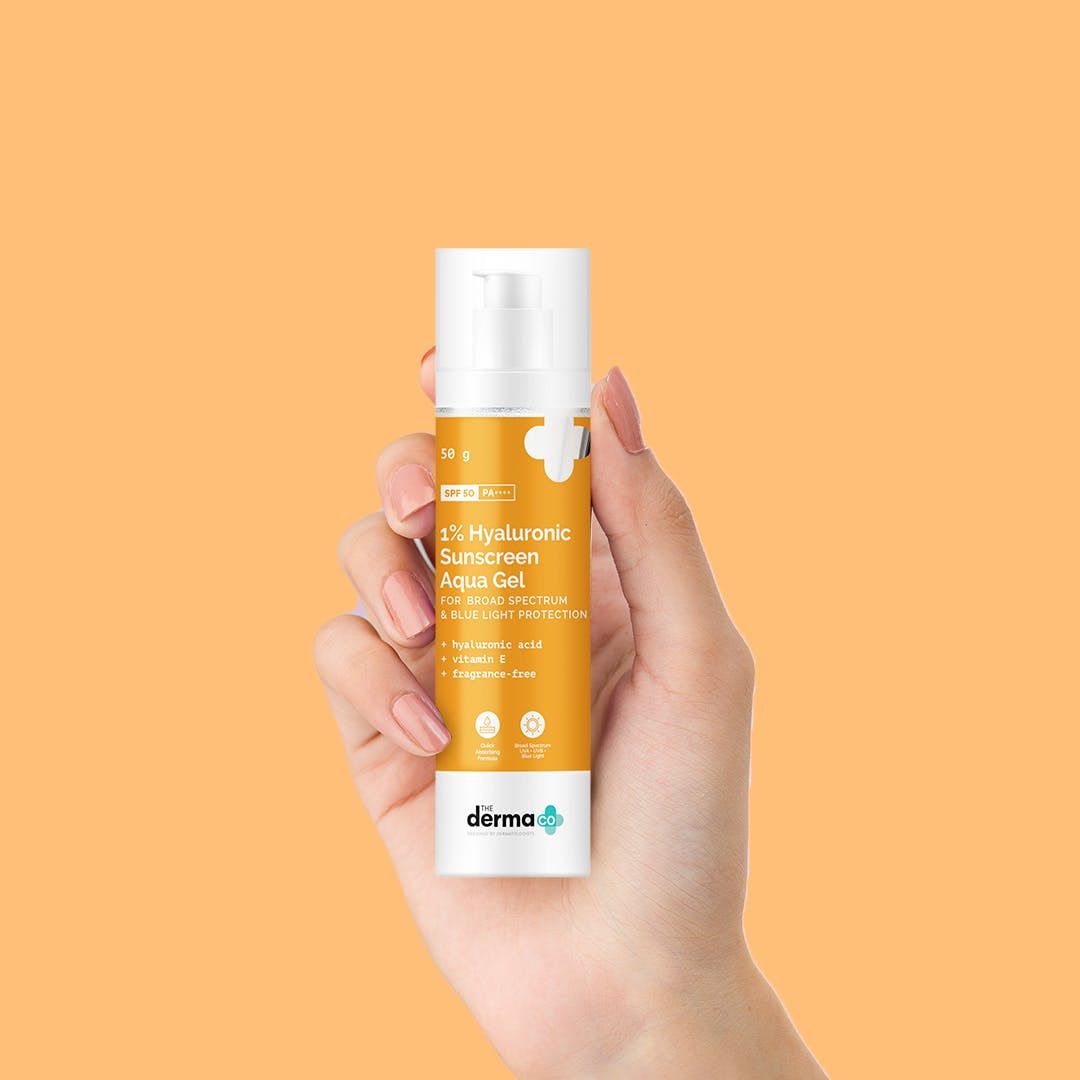 The Derma Co 1% Hyaluronic Sunscreen Aqua Gel For Broad Spectrum & Blue ...