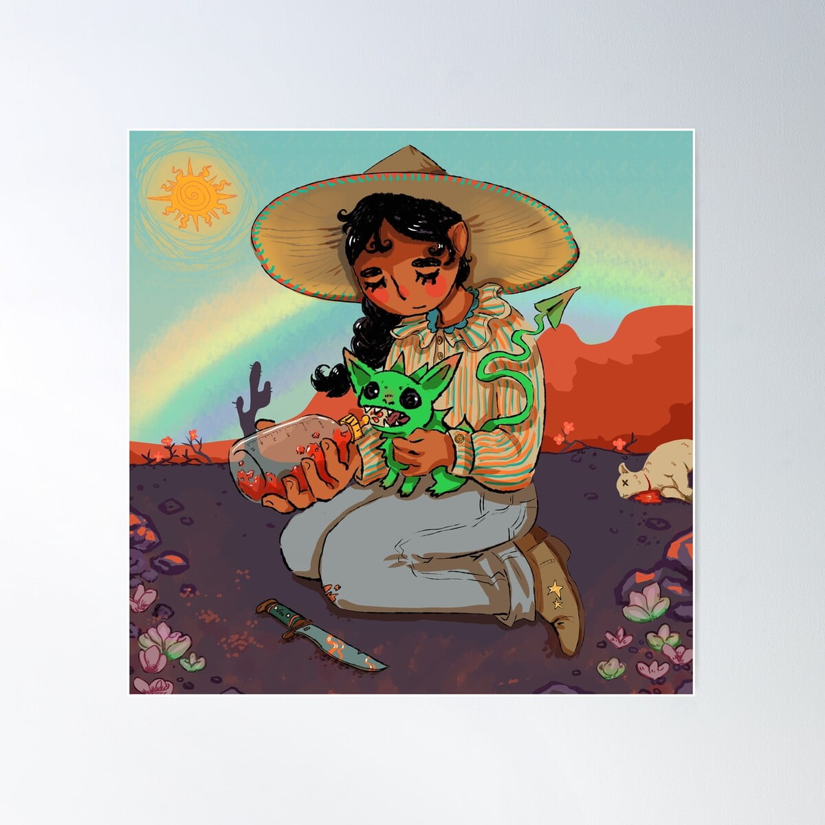 The Desert Witch Feeds Her Chupacabra Familiar Poster Wall Art, Modern ...