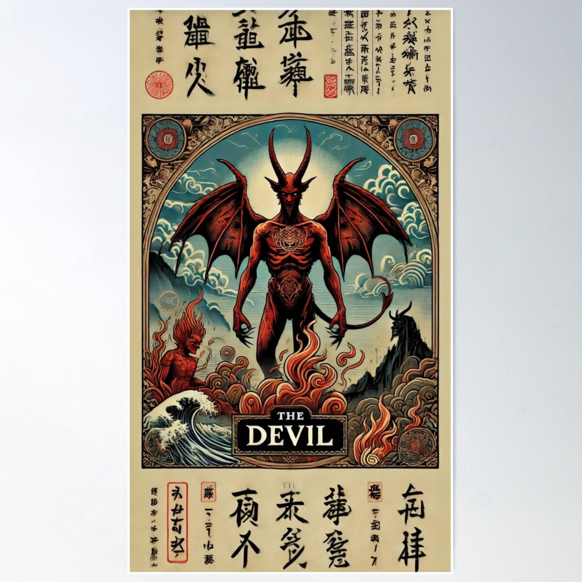 The Devil Tarot Card (Nihonga Design) Poster Wall Art, Modern Wall ...