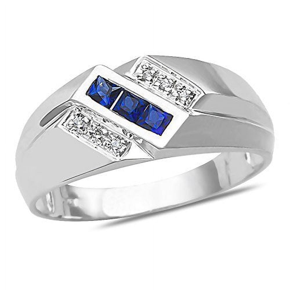 The Diamond Deal 10k SOLID White Gold Mens 3 Row Slant Round Shaped ...