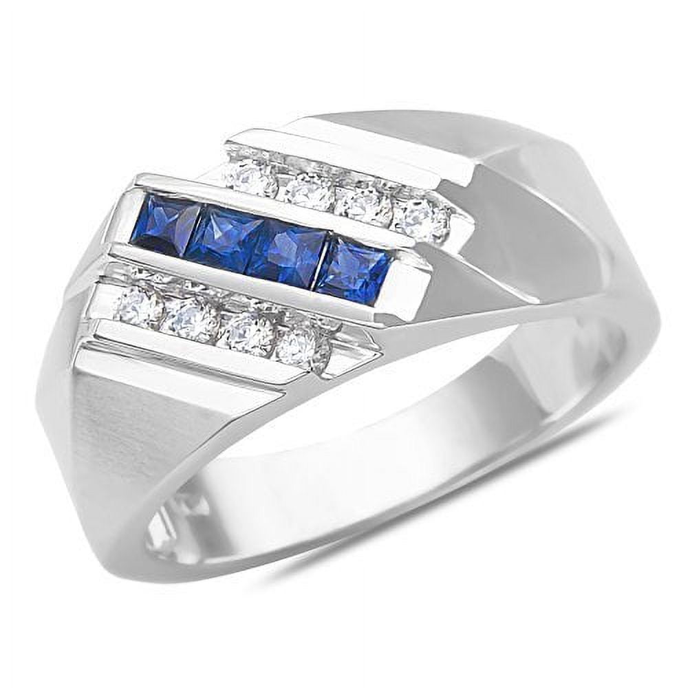 The Diamond Deal 10k SOLID White Gold Mens 3 Row Slant Round Shaped ...