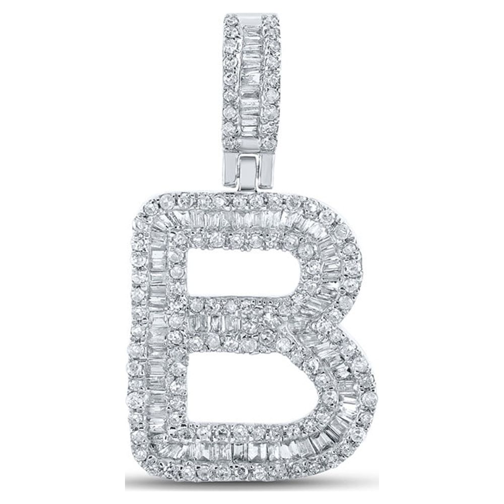 The Diamond Deal 10kt White Gold Mens Baguette Diamond B Initial Letter ...