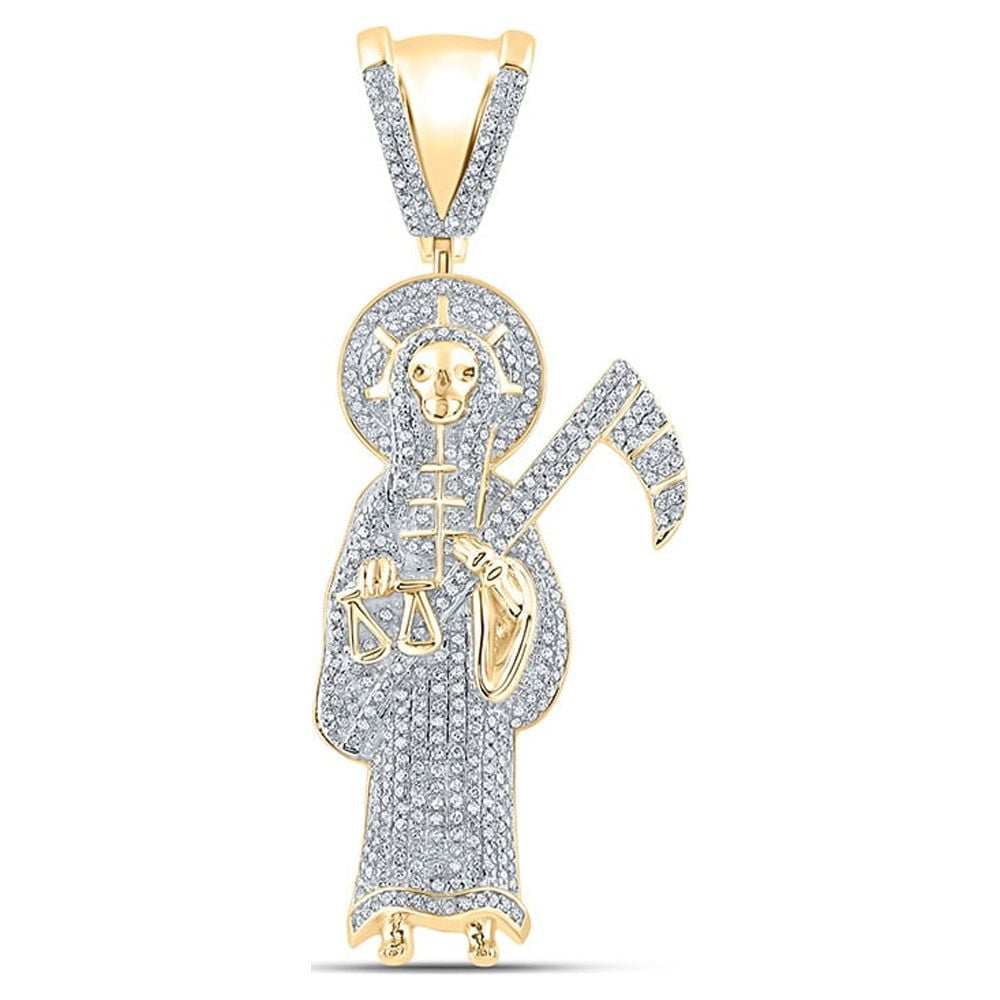 The Diamond Deal 10kt Yellow Gold Mens Round Diamond Grim Reaper Charm ...