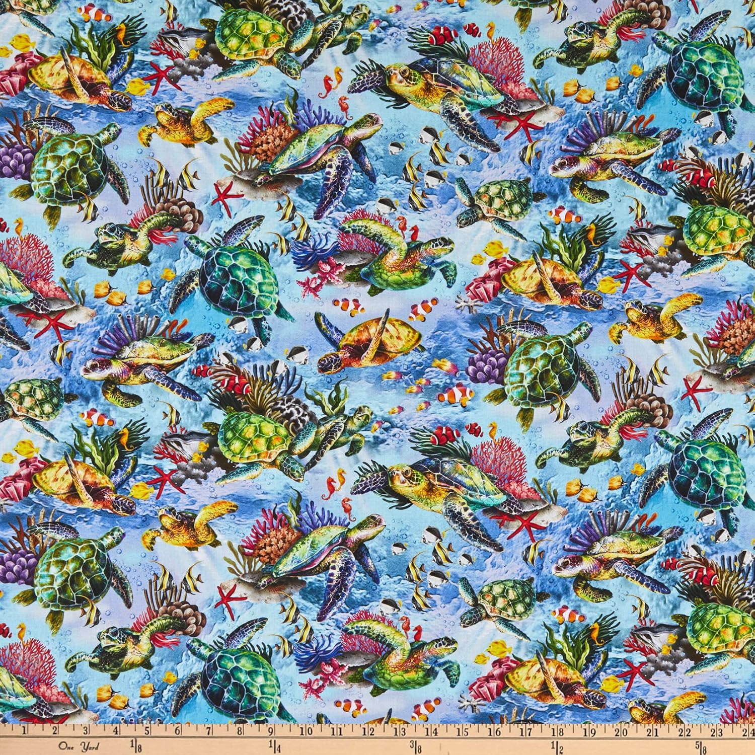 The Digital Sea Turtle Master Light Blue, Quilting Fabric by the Yard ...
