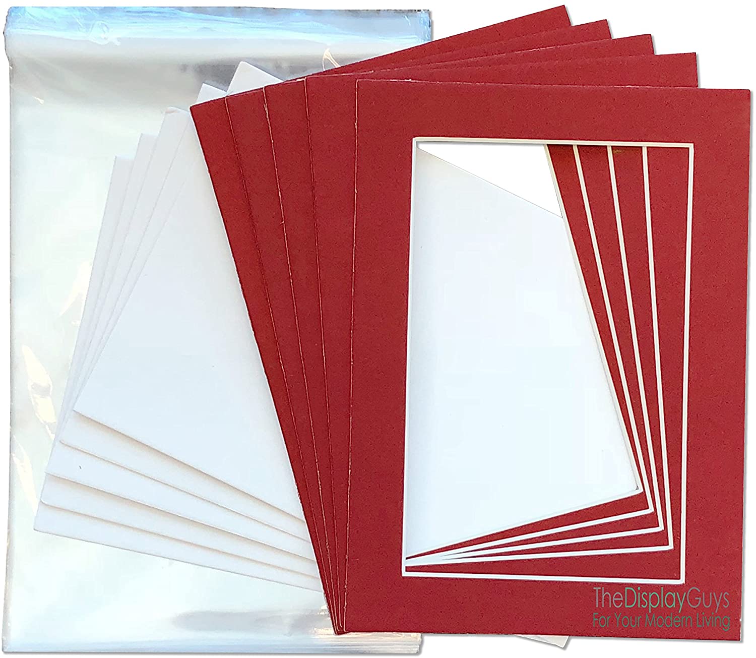 The Display Guys Pack of 25 Red Picture Photo Matting Mat Boards (White ...